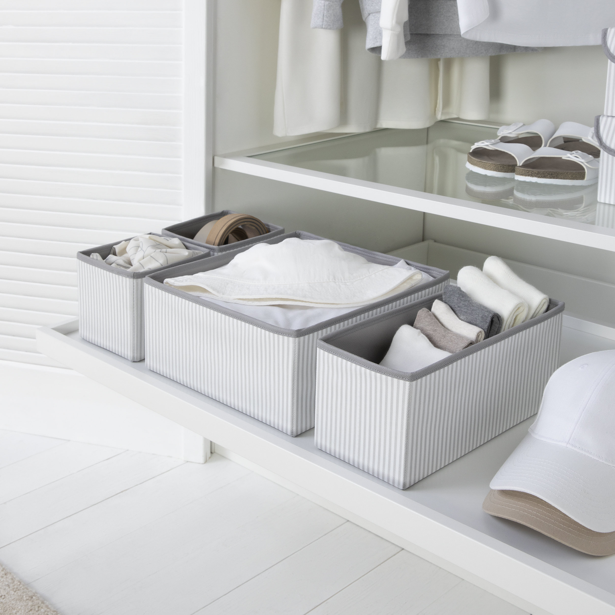 Ocean Home Textile Grey Striped Drawer Organizer, Foldable Organiser ...