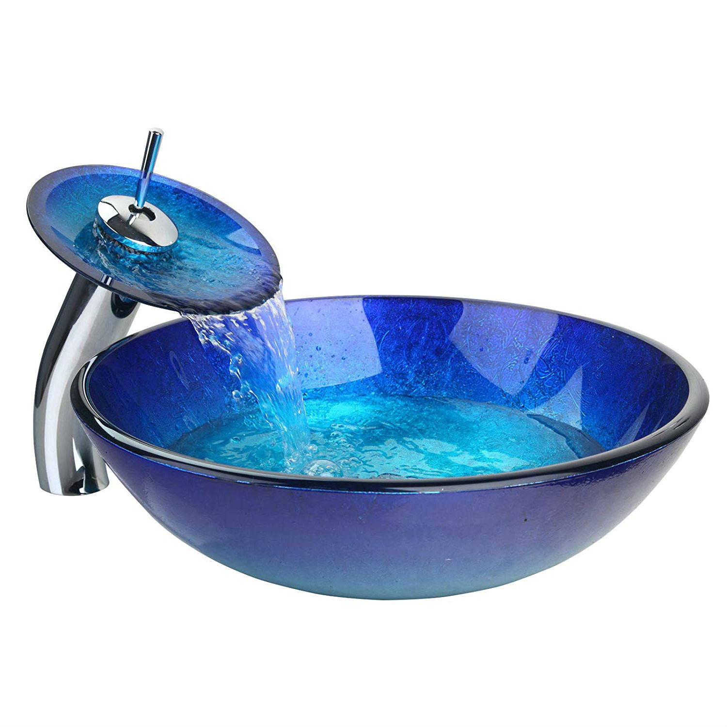 F4 17'' Blue Glass Oval Vessel Bathroom Sink with Overflow | Wayfair