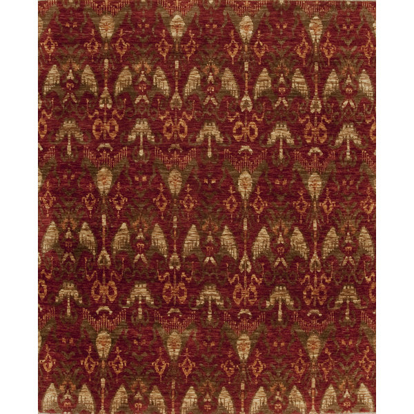 Samad Rugs Vogue Ikat Hand-Knotted Wool Red/Beige Area Rug | Wayfair