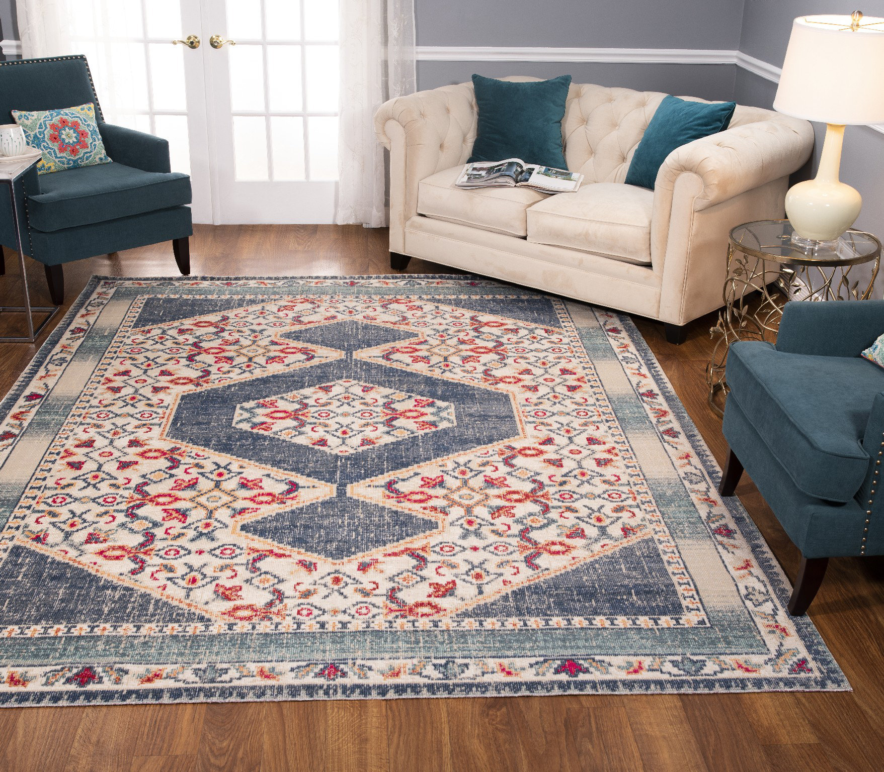 World Menagerie Shantae Performance Gray/Green Rug | Wayfair