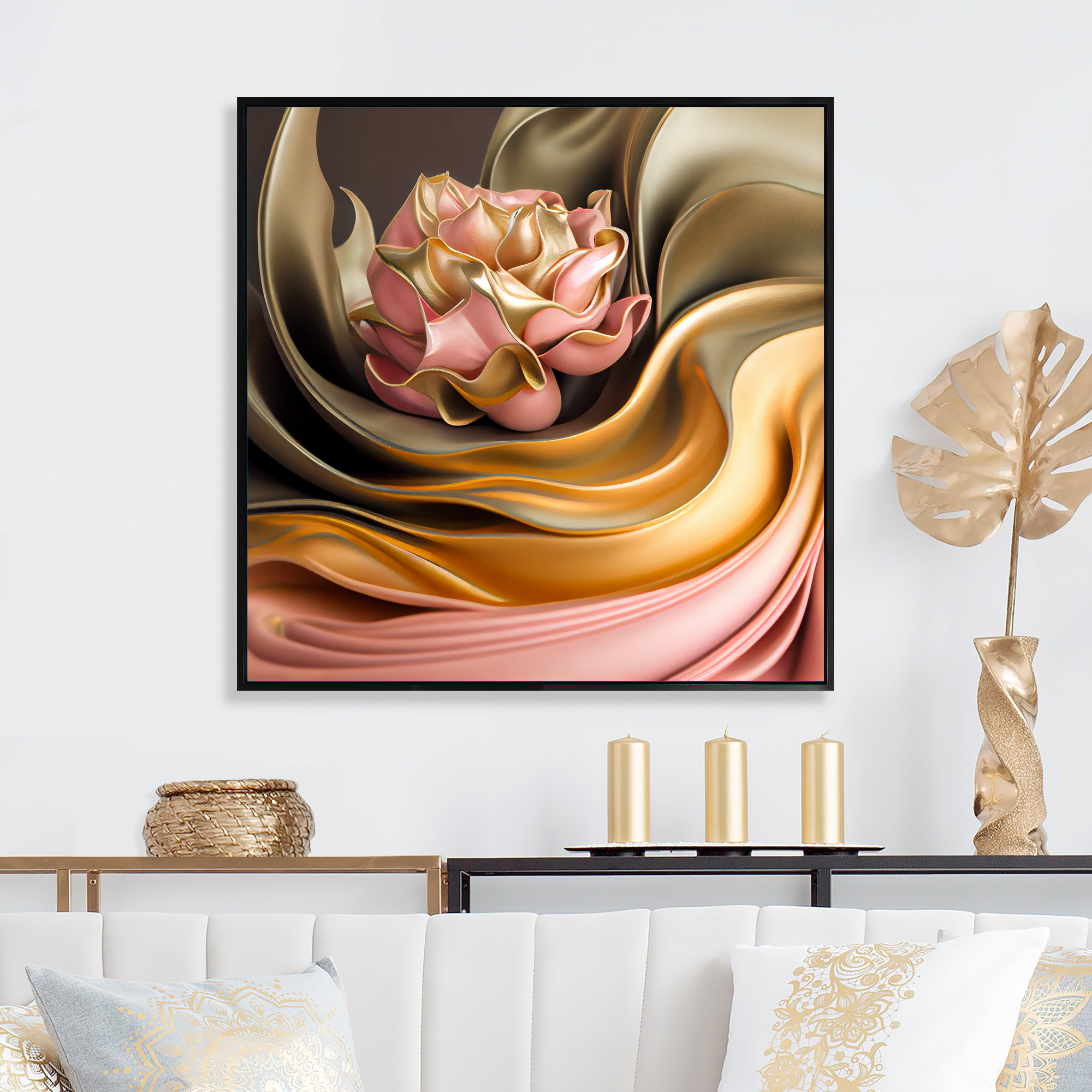 House of Hampton® Retro Vintage Abstract Pink And Gold Flowers V Retro ...