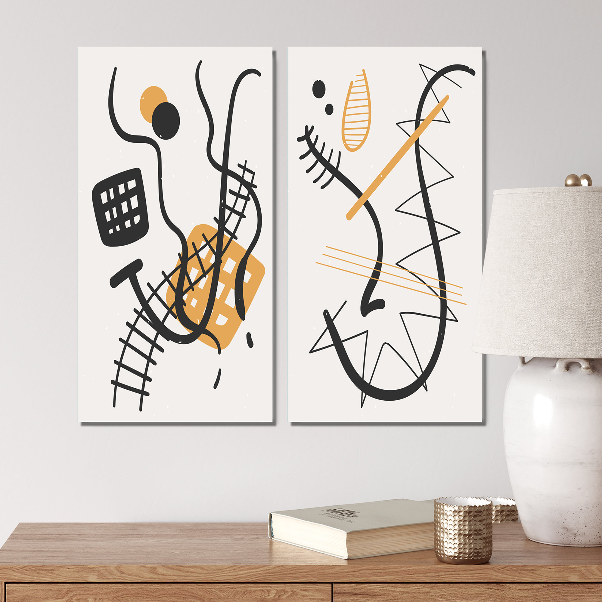 Wrought Studio Abstract Geometric Shapes In Retro Colors I - 2 Piece ...