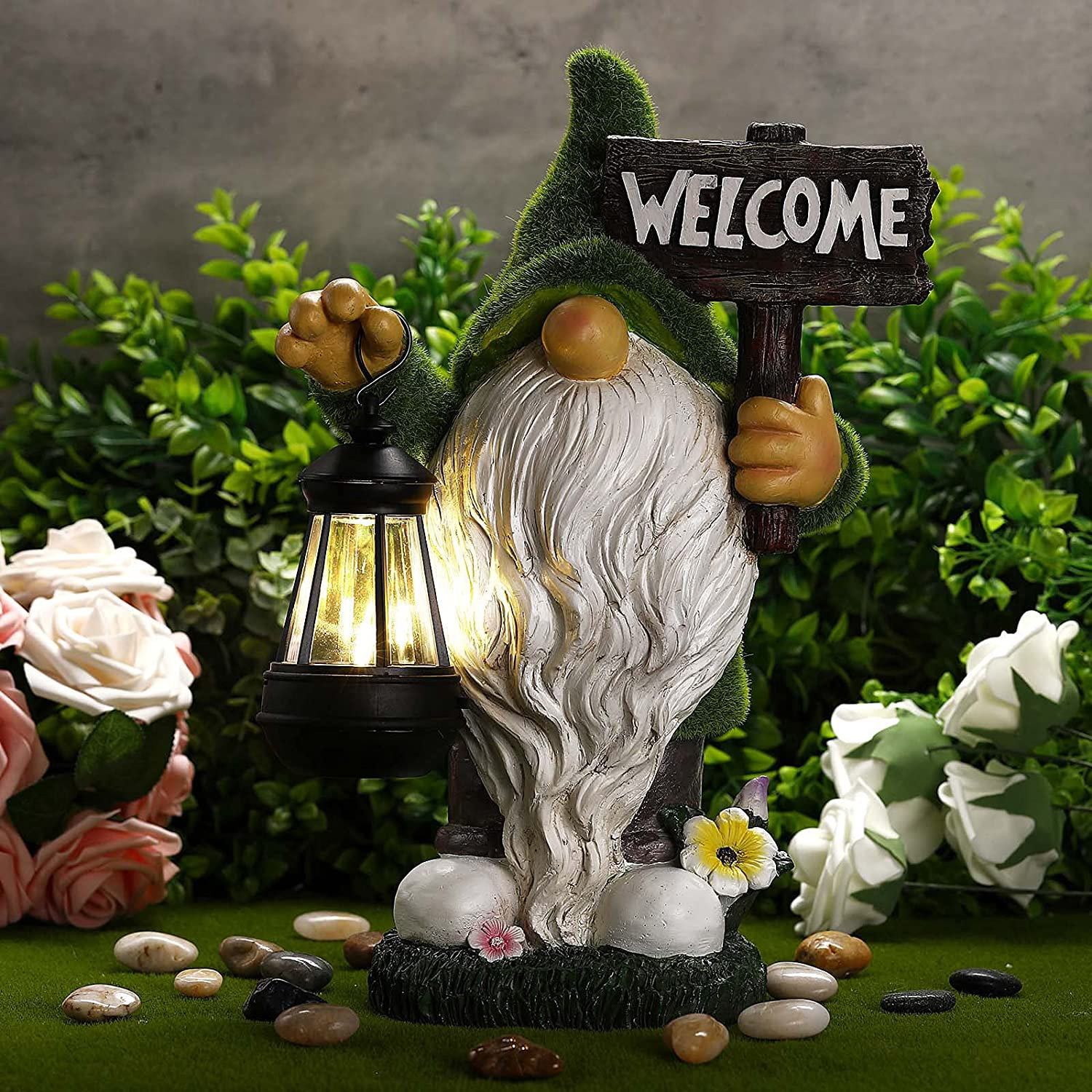 Arlmont & Co. Garden Flocked Gnome Statue Large Resin Gnome Figurine ...