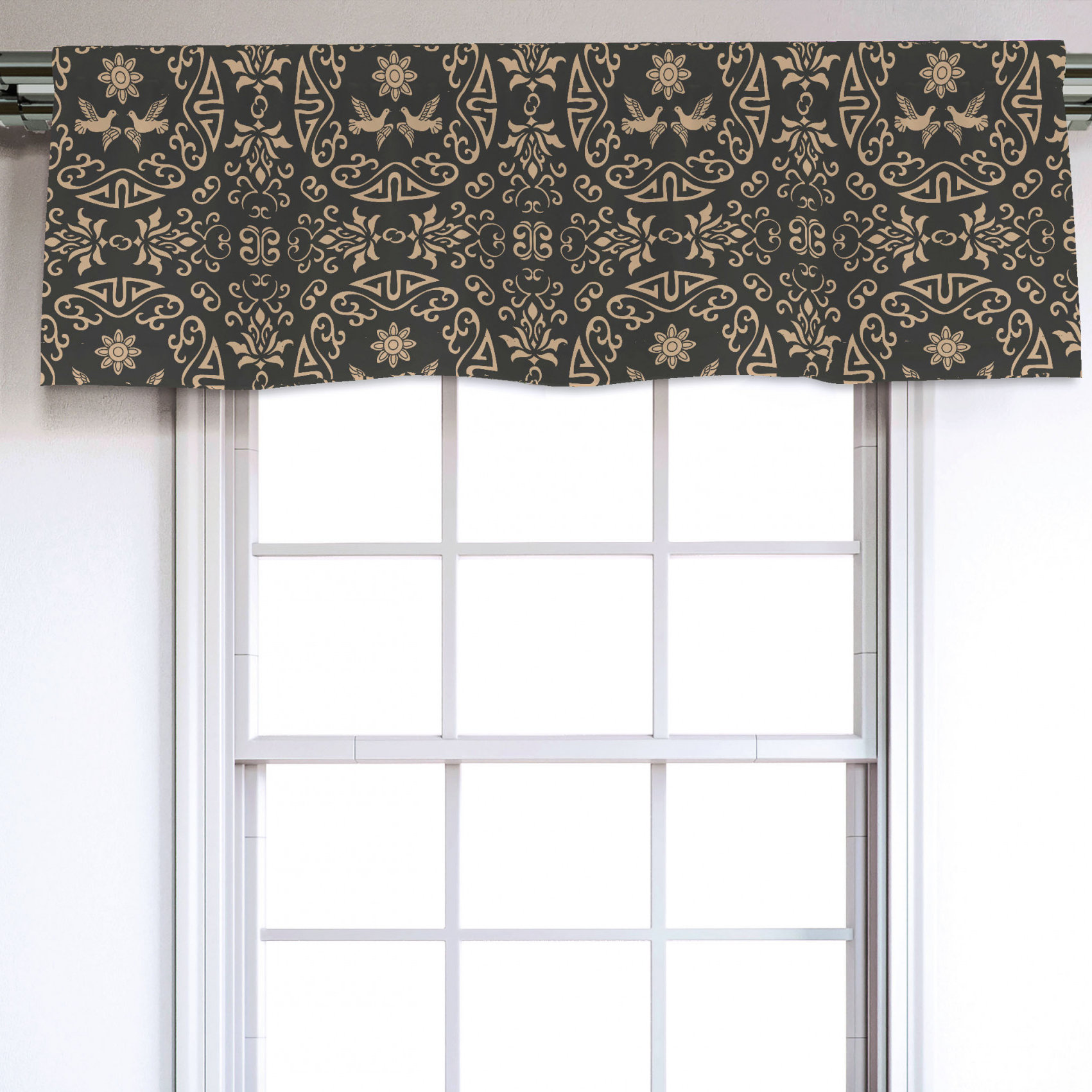 Bless international Ikat Sateen Ruffled 54'' Window Valance in Dark ...