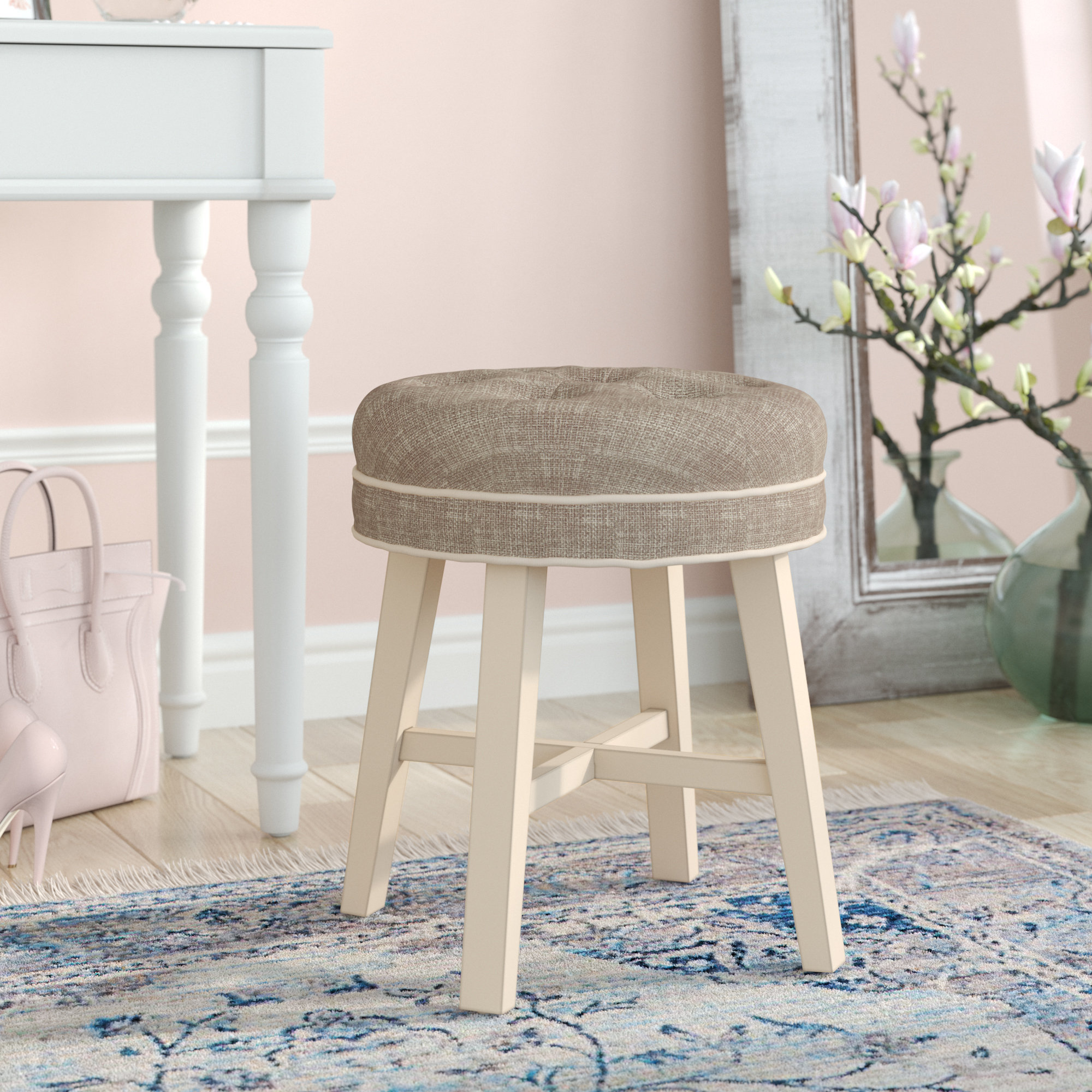 Ophelia & Co. Kautz 18'' Tall Solid Wood Vanity Stool & Reviews | Wayfair