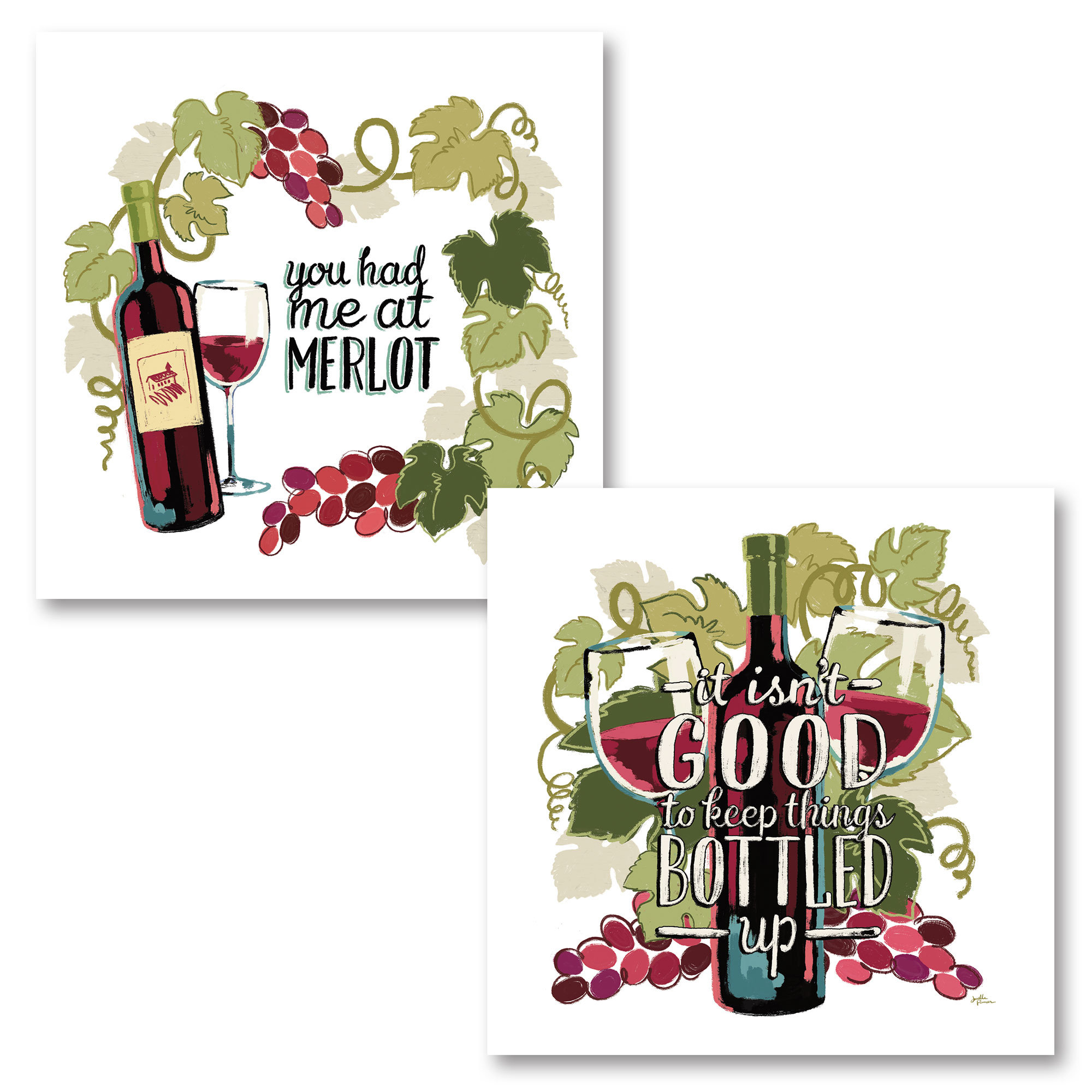 Winston Porter Wine And Friends II & III On White by Janelle Penner - 2 ...