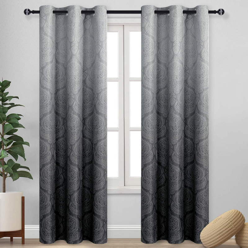 Canora Grey Ombre Blackout Curtains For Bedroom - Damask Patterned ...