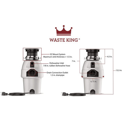 Waste King Legend Series EZ-Mount 1/2 HP Continuous Feed Garbage ...