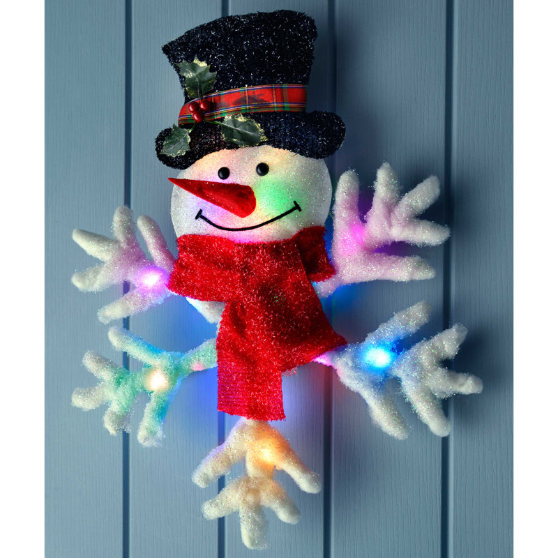 The Seasonal Aisle Pre Lit Snowman and Snowflake with 18 Colour ...