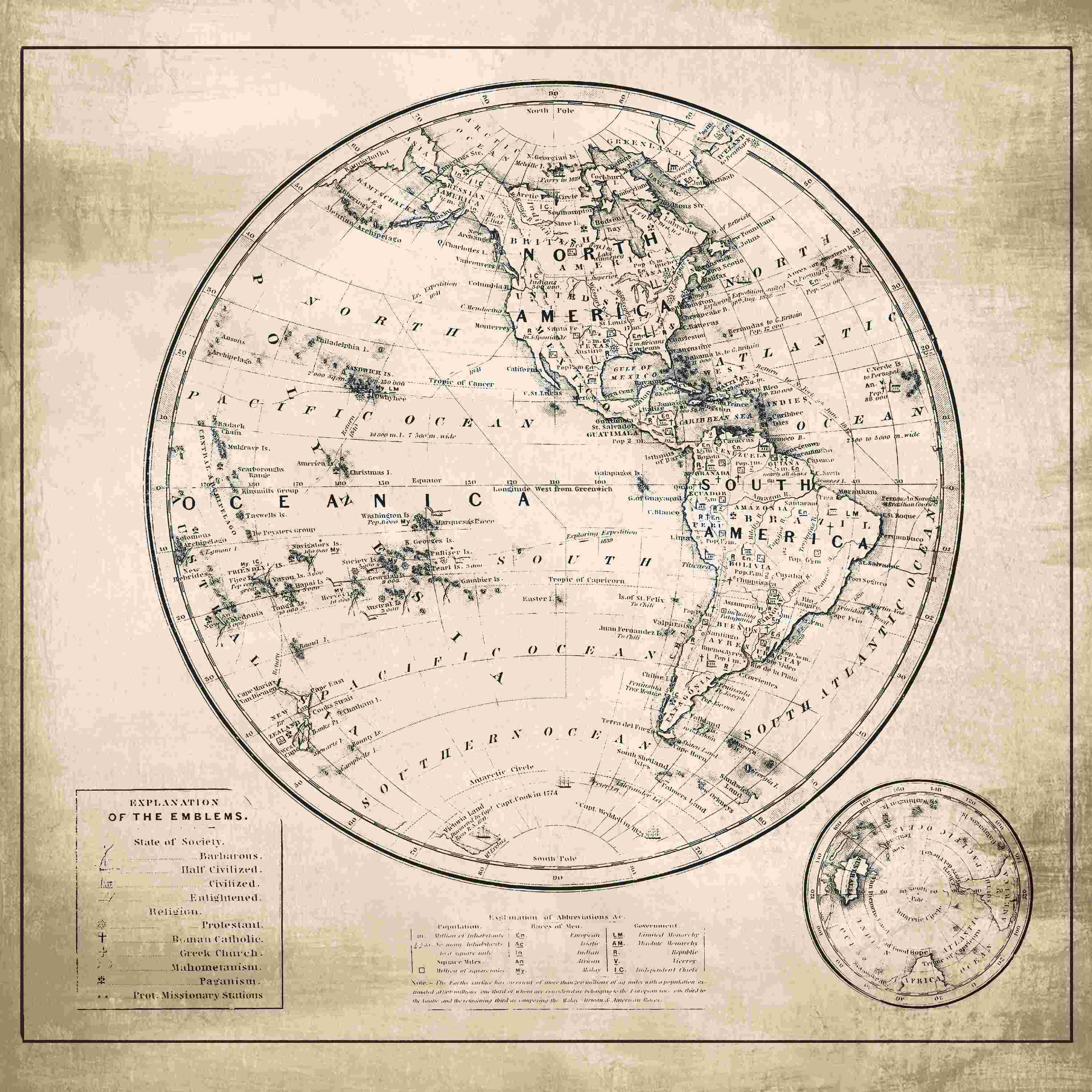 Williston Forge Western Hemisphere Map Distressed - Wrapped Canvas Print | Wayfair