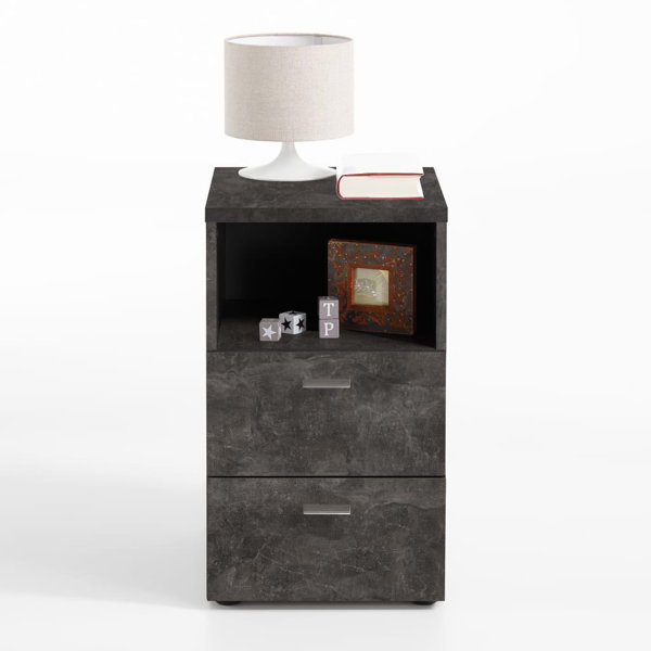 Ebern Designs FMD Bedside Cabinet with 2 Drawers and Open Shelf Dark ...