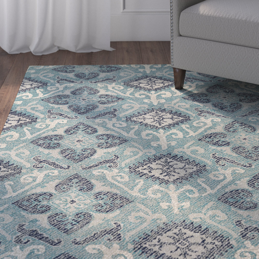 Charlton Home® Dittmar Handmade Tufted Teal/Silver/Navy Indoor/Outdoor ...