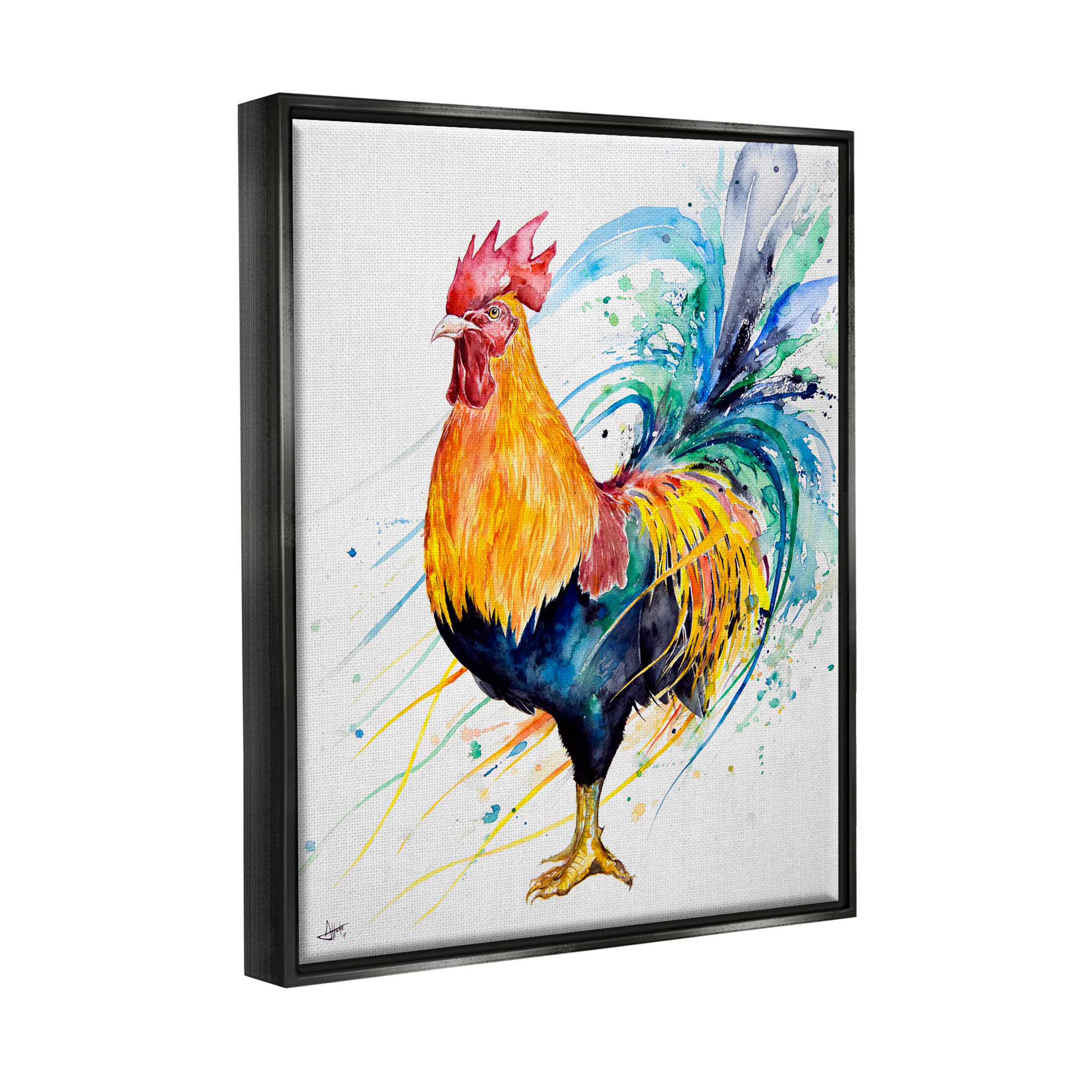 August Grove® Modern Rooster Rainbow Splatter by - Floater Frame ...