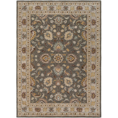 Birch Lane™ Arden Floral Handmade Tufted Wool Area Rug in Charcoal ...
