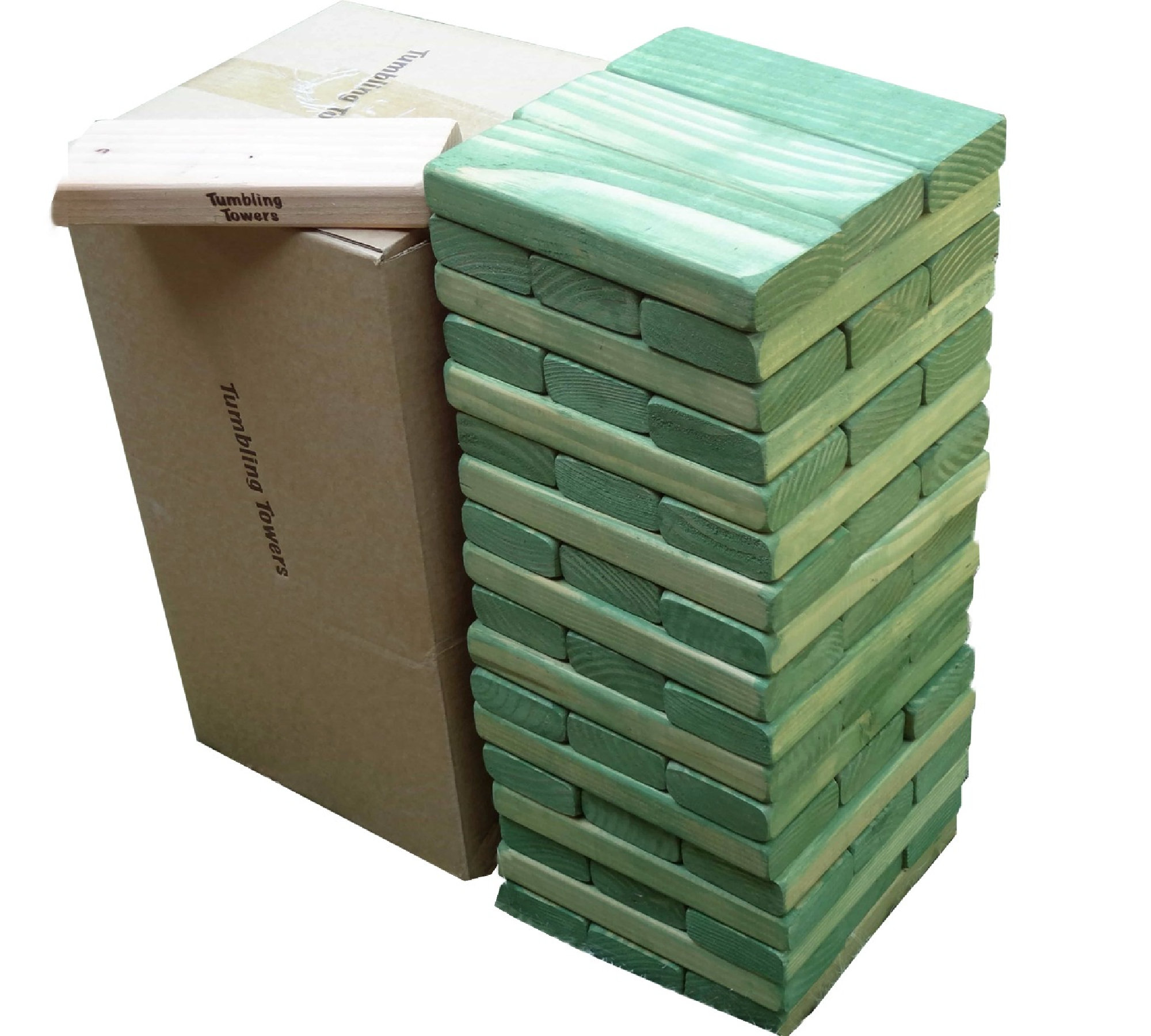 Tumbling Towers 54 Large Wooden Block Tower, Jumbo Up To 5FT ZEN GREEN ...
