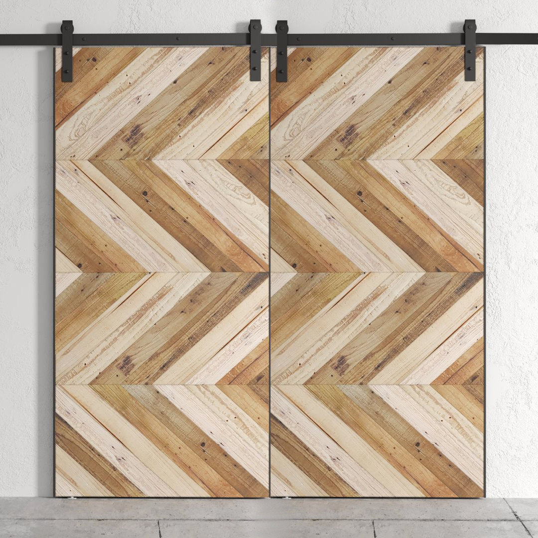 Urban Woodcraft Paneled Manufactured Wood Finish Chevron Barn Door with ...