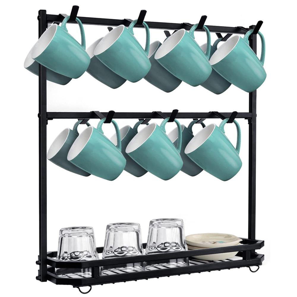 Rebrilliant Large Coffee Cup Mug Rack Table, 2-Floor Counter Mug ...