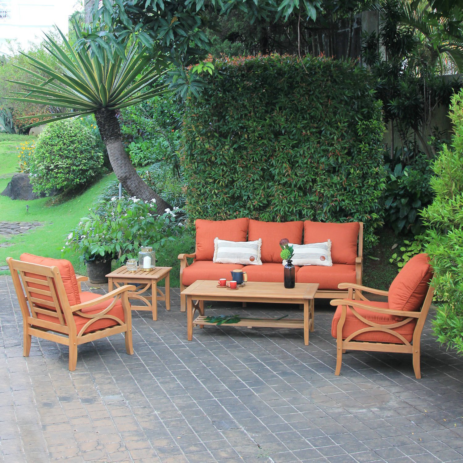 Birch Lane™ Brunswick Teak 5 - Person Seating Group with Cushions ...