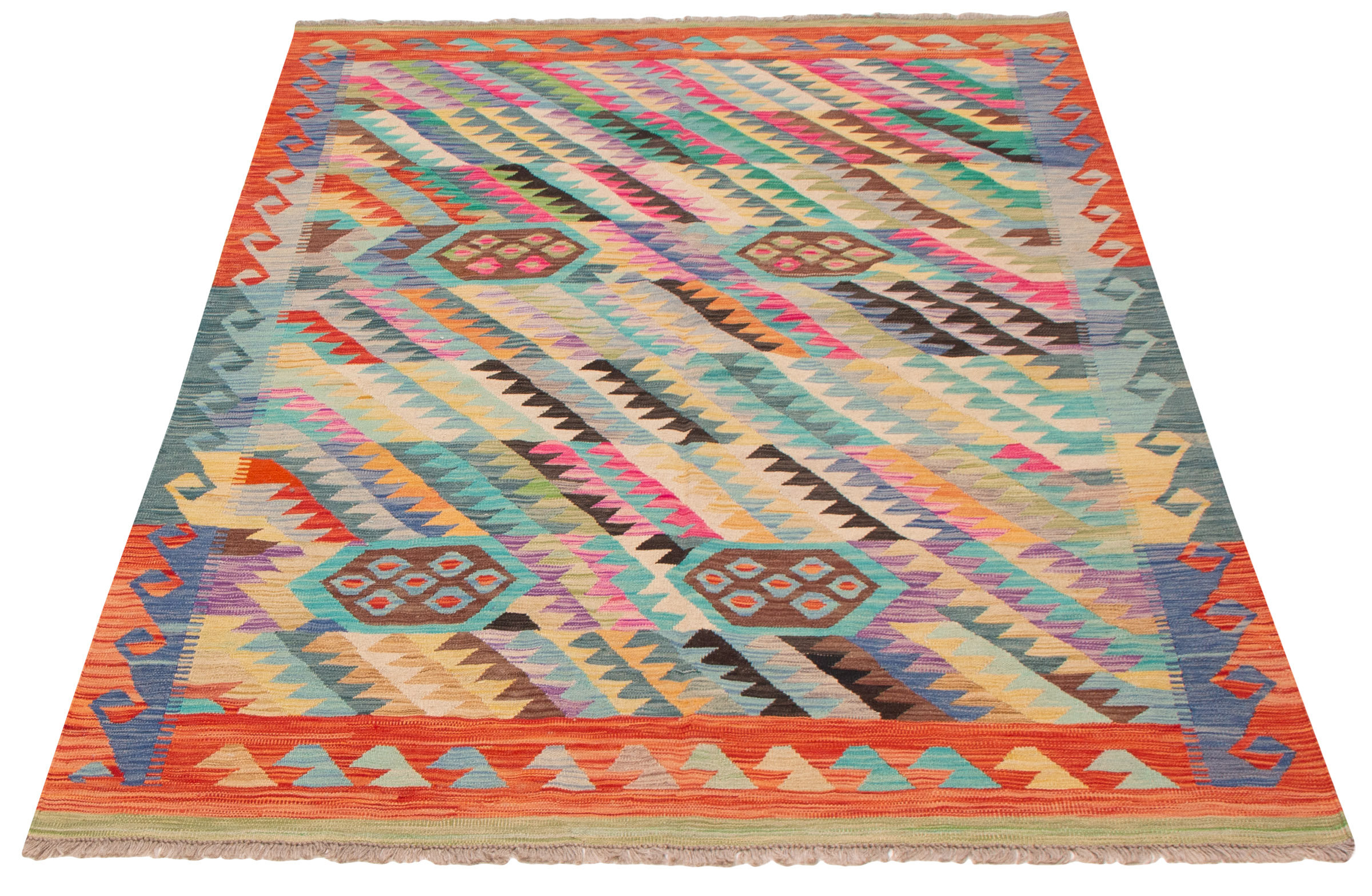 Dakota Fields Amke Handmade Kilim Wool Red/Blue/Yellow Rug | Wayfair