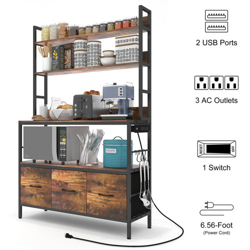 17 Stories 39.37'' Steel Standard Baker's Rack With Power Outlets | Wayfair
