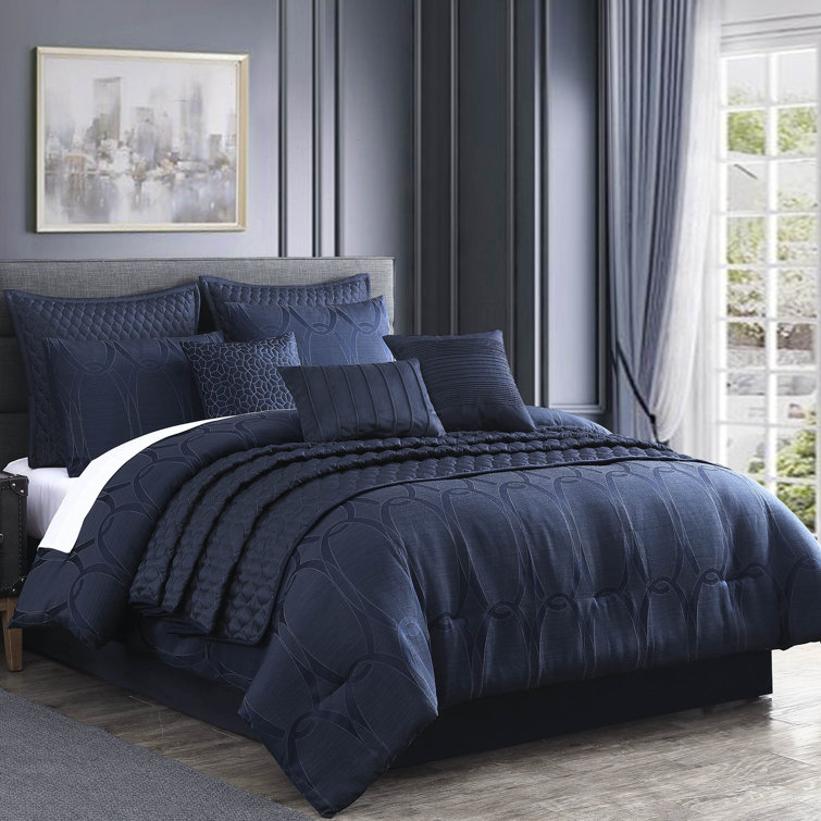 Ivy Bronx Avelina Dark Blue Microfiber Comforter Set & Reviews | Wayfair