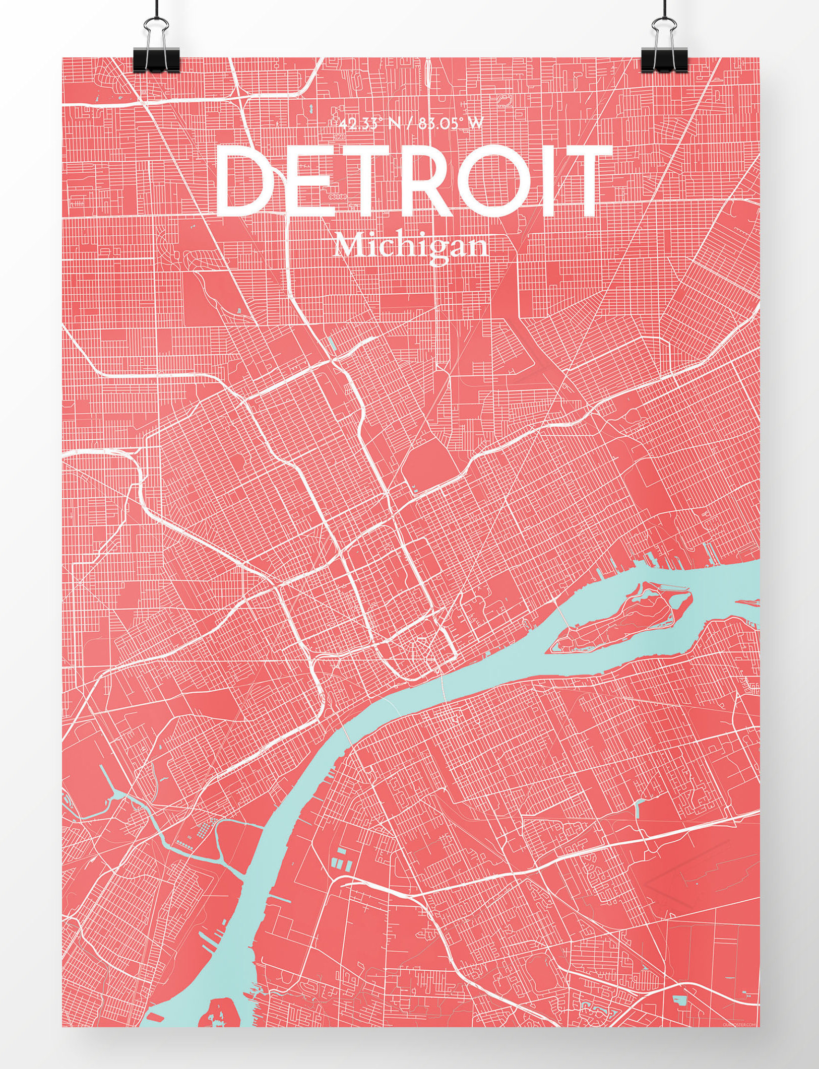 OurPoster.com Detroit City Map - Panoramic Graphic Art | Wayfair
