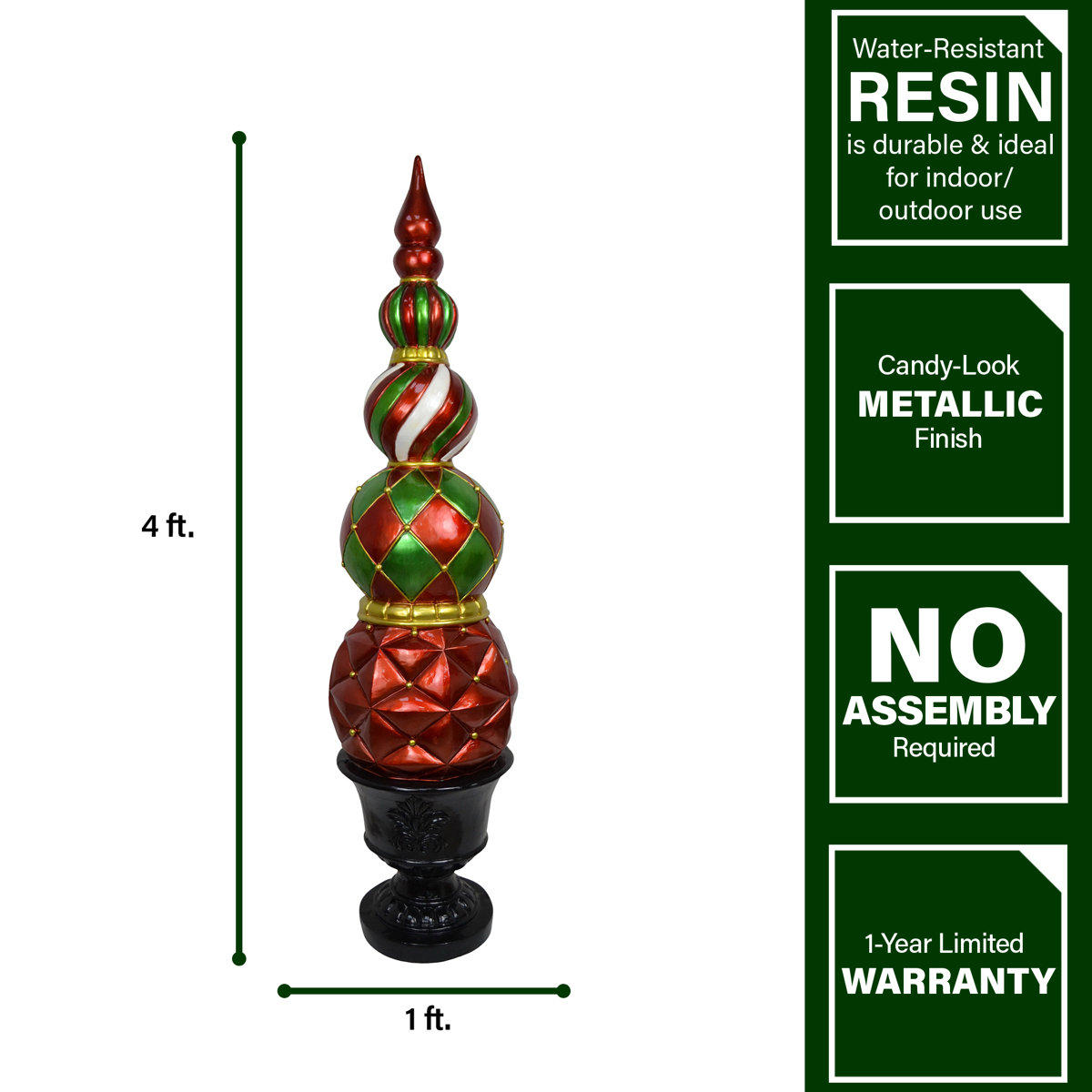 The Holiday Aisle® Resin Ball and Finial Topiary in Pedestal Urn | Wayfair