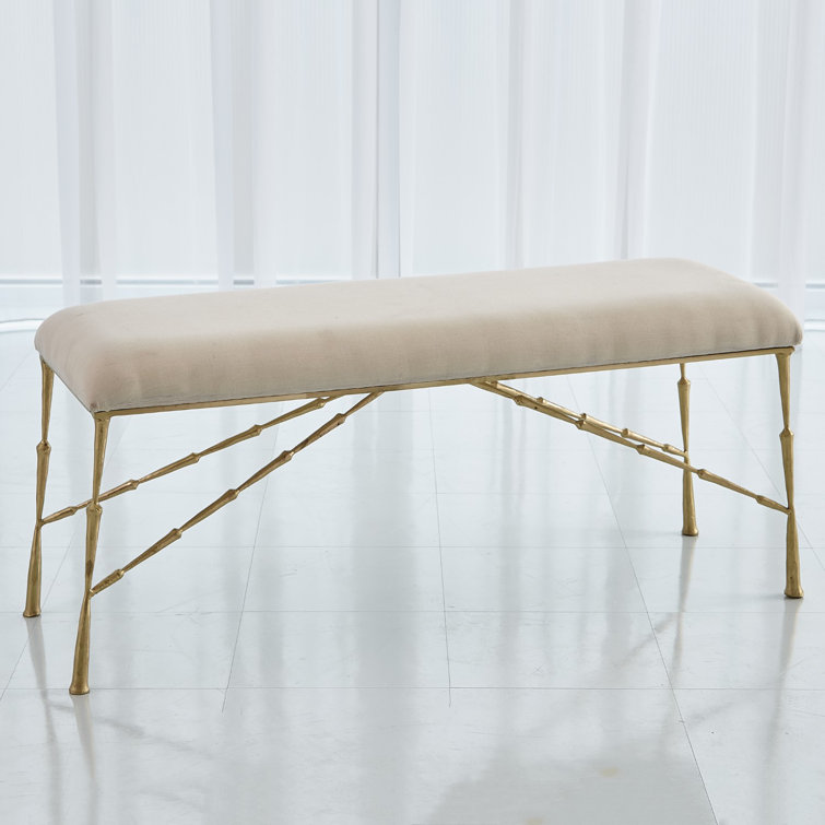 Global Views Spike Bench w/Muslin Cushion-Antique Brass-Lg | Perigold