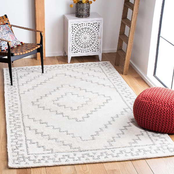 Foundry Select Handmade Hand Tufted Wool Ivory/Gray Rug | Wayfair