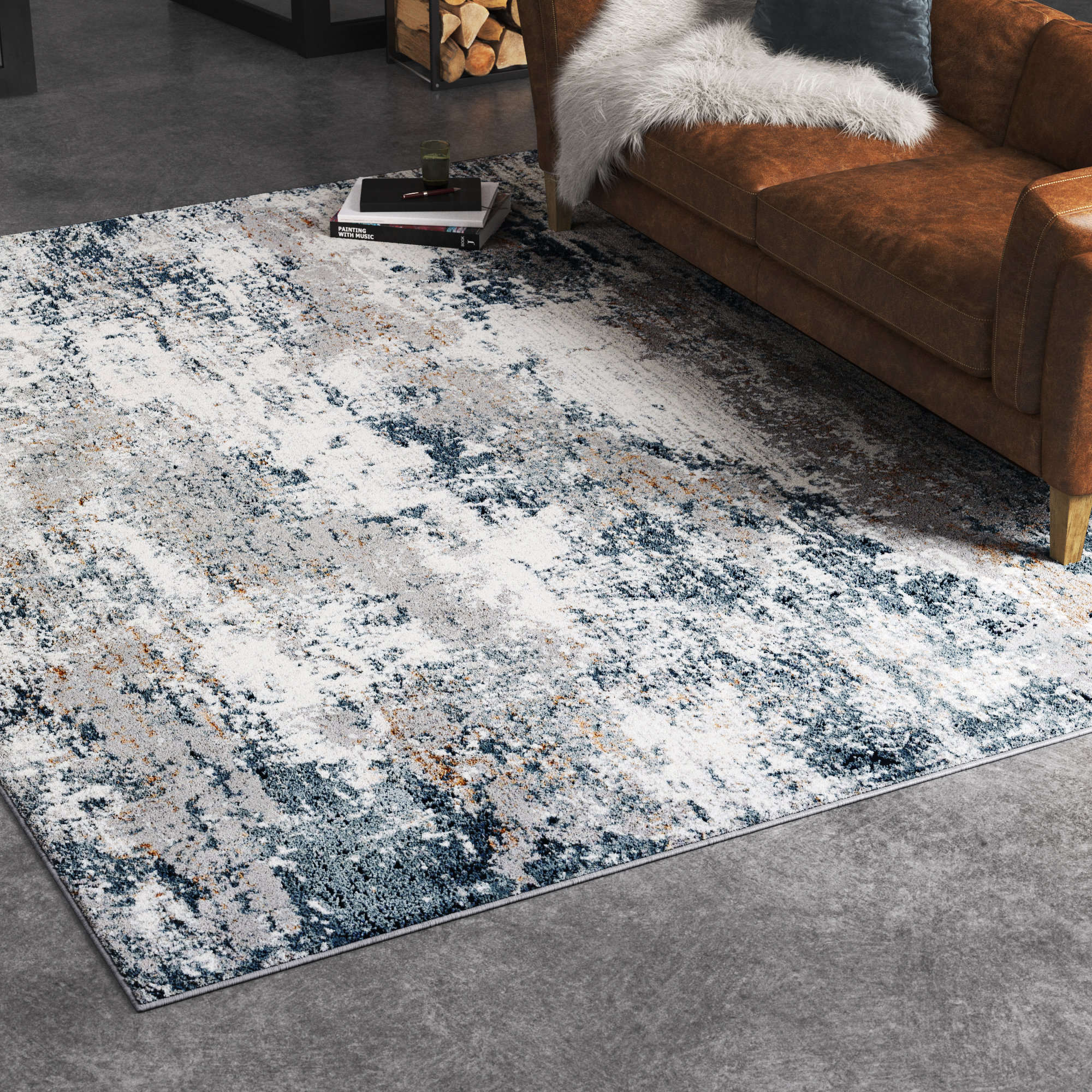 Steelside™ Lemaire Machine Woven Performance Navy/Gray Rug & Reviews ...