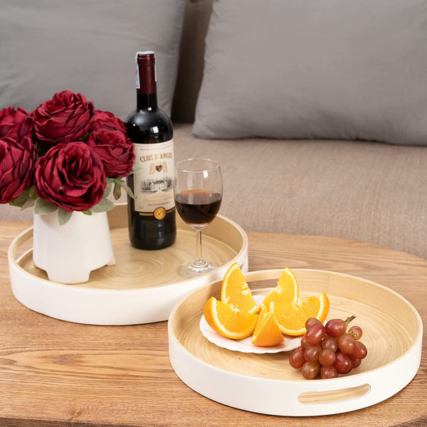 Latitude Run® Round Serving Tray With Handles Bamboo Trays Serving ...