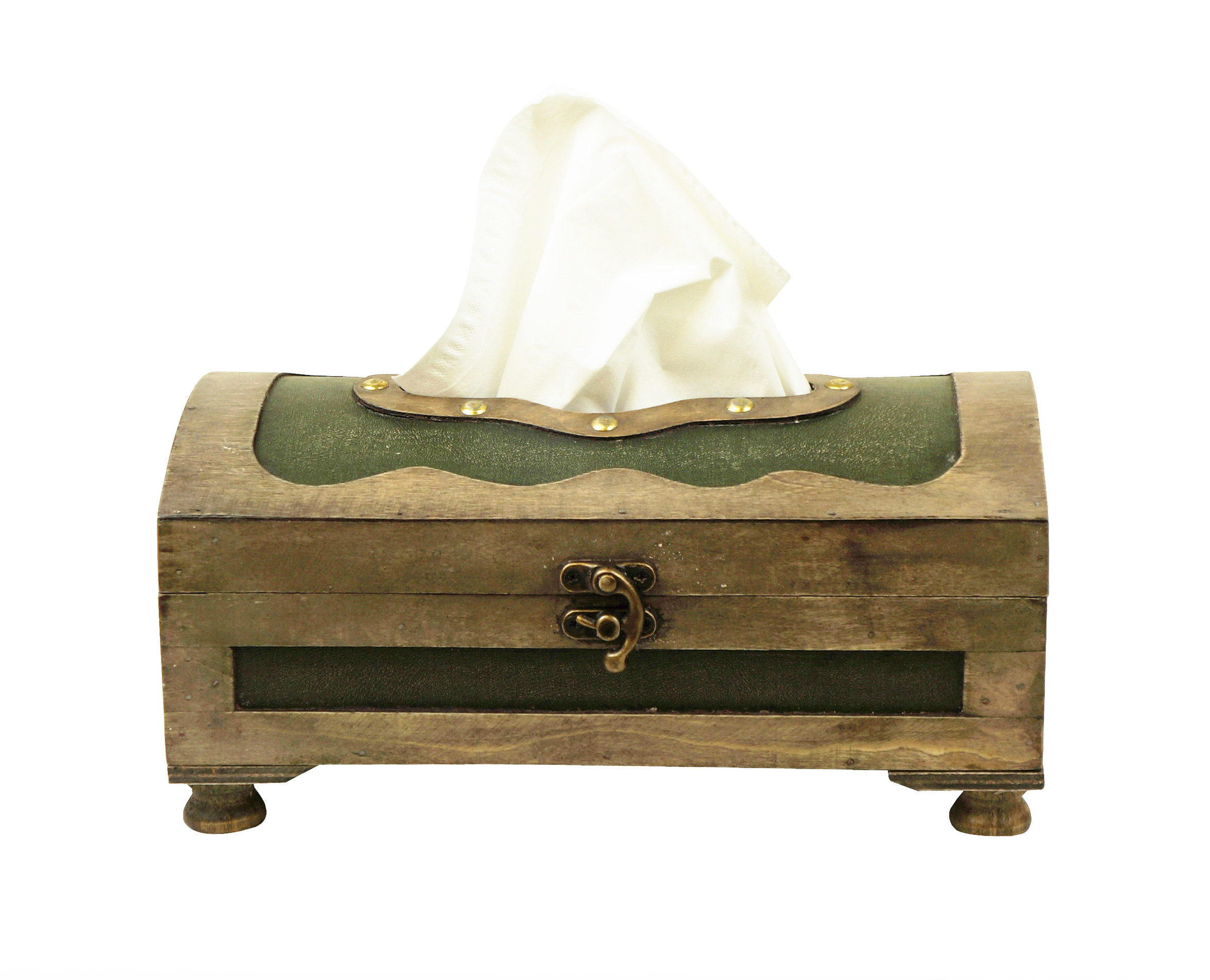August Grove® Usamah Curved Green Leather Tissue Box | Wayfair