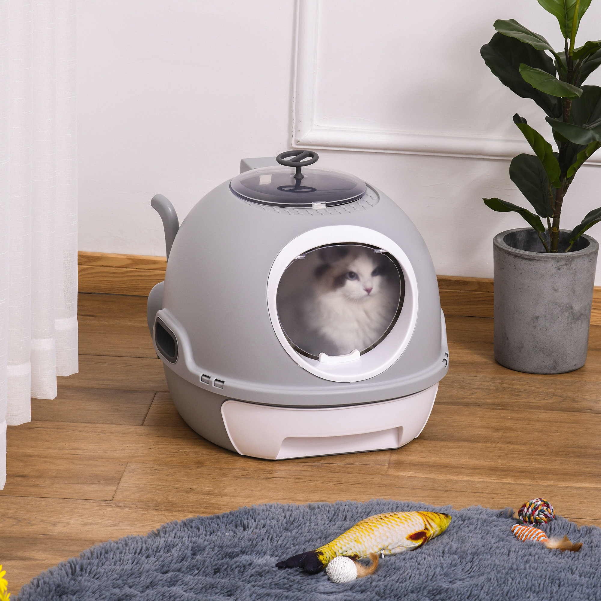 Archie & Oscar Futuristic Capsule-Shaped Cat Litter Box W/ 2 Doors ...