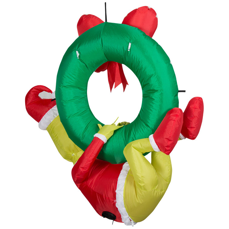 Gemmy Industries Airblown-Grinch Hanging from Wreath-Dr. Seuss | Wayfair
