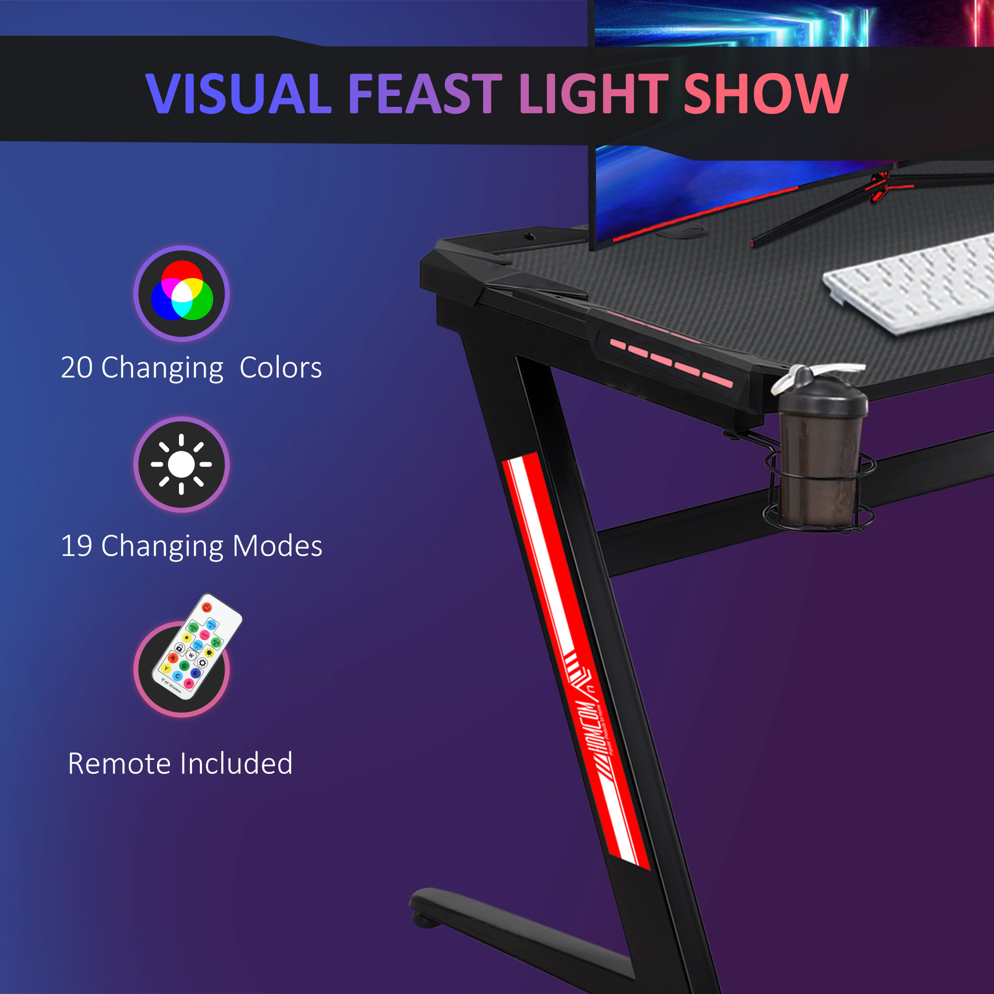 HomCom Height Adjustable Gaming Desk | Wayfair