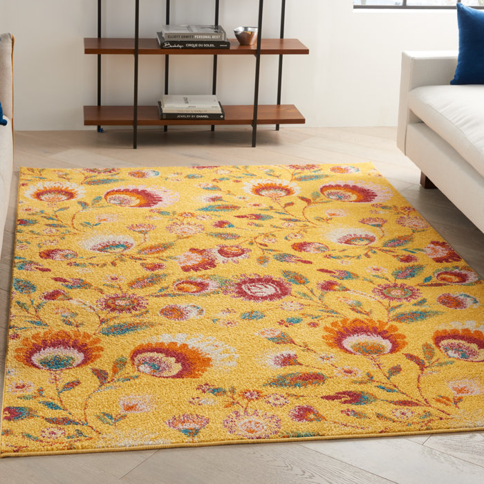 Bungalow Rose Weldin Floral Yellow Area Rug & Reviews | Wayfair