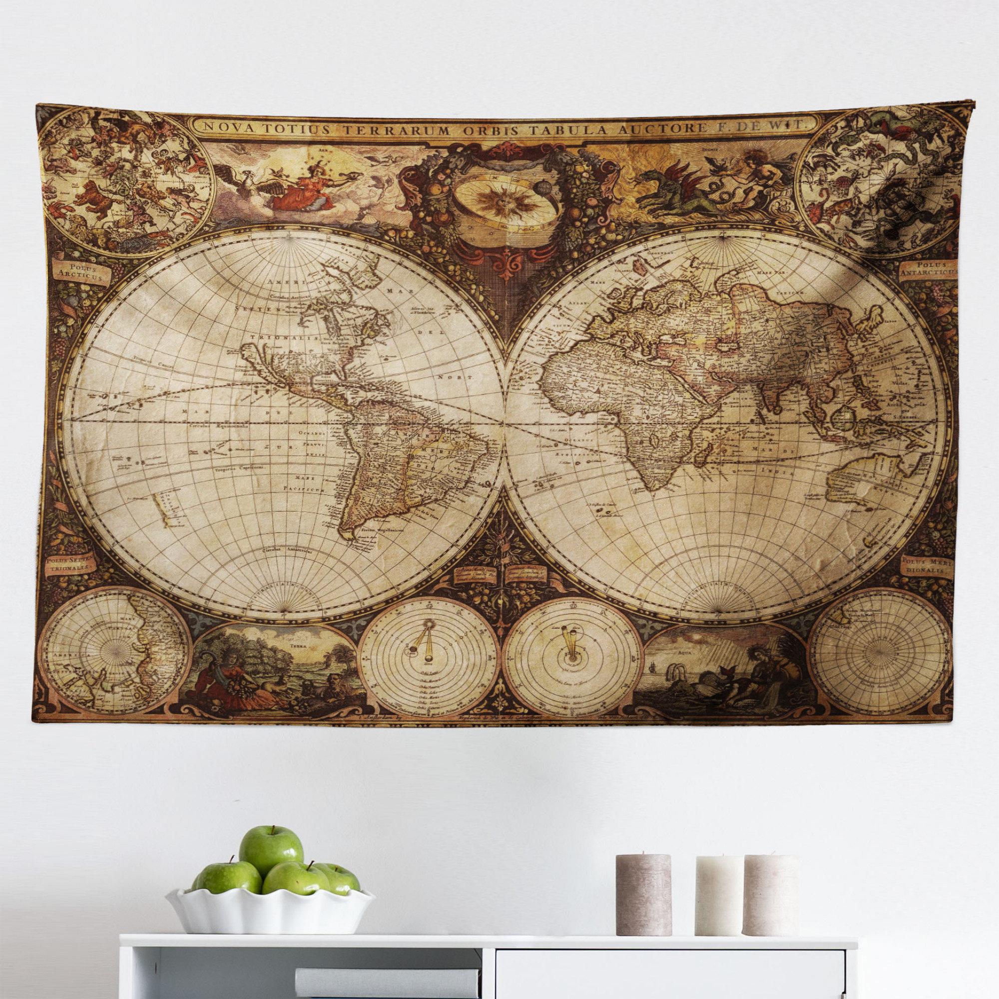 East Urban Home Ambesonne World Map Tapestry, Old World Map Drawn In ...