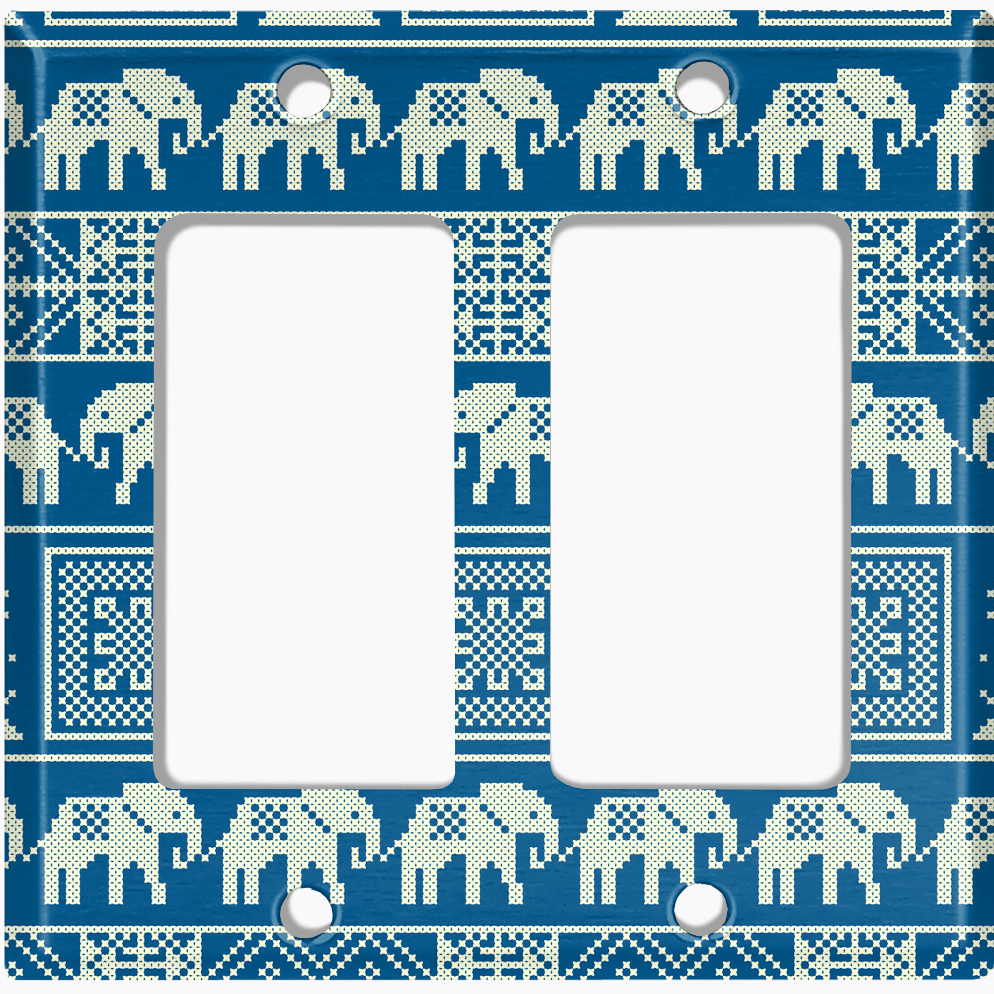 WorldAcc Vintage White Blue Elephant Tile Pattern 2-Gang Rocker Wall ...