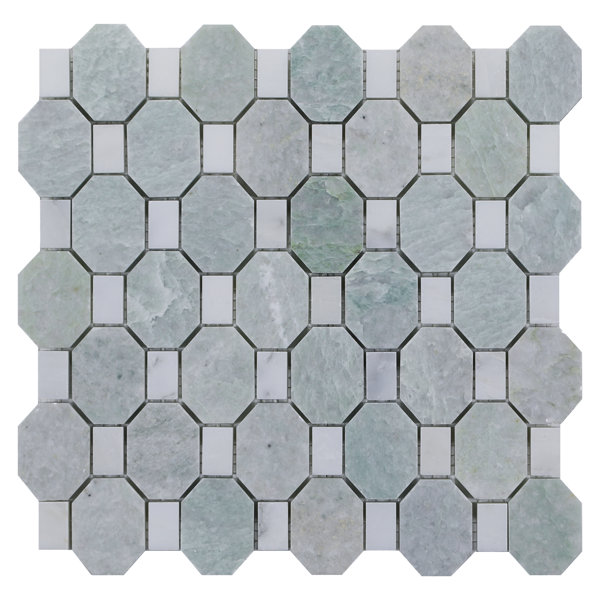 Symple Stuff Adwolf Elongated Octagon Ming Green Marble Mosaic Wall ...