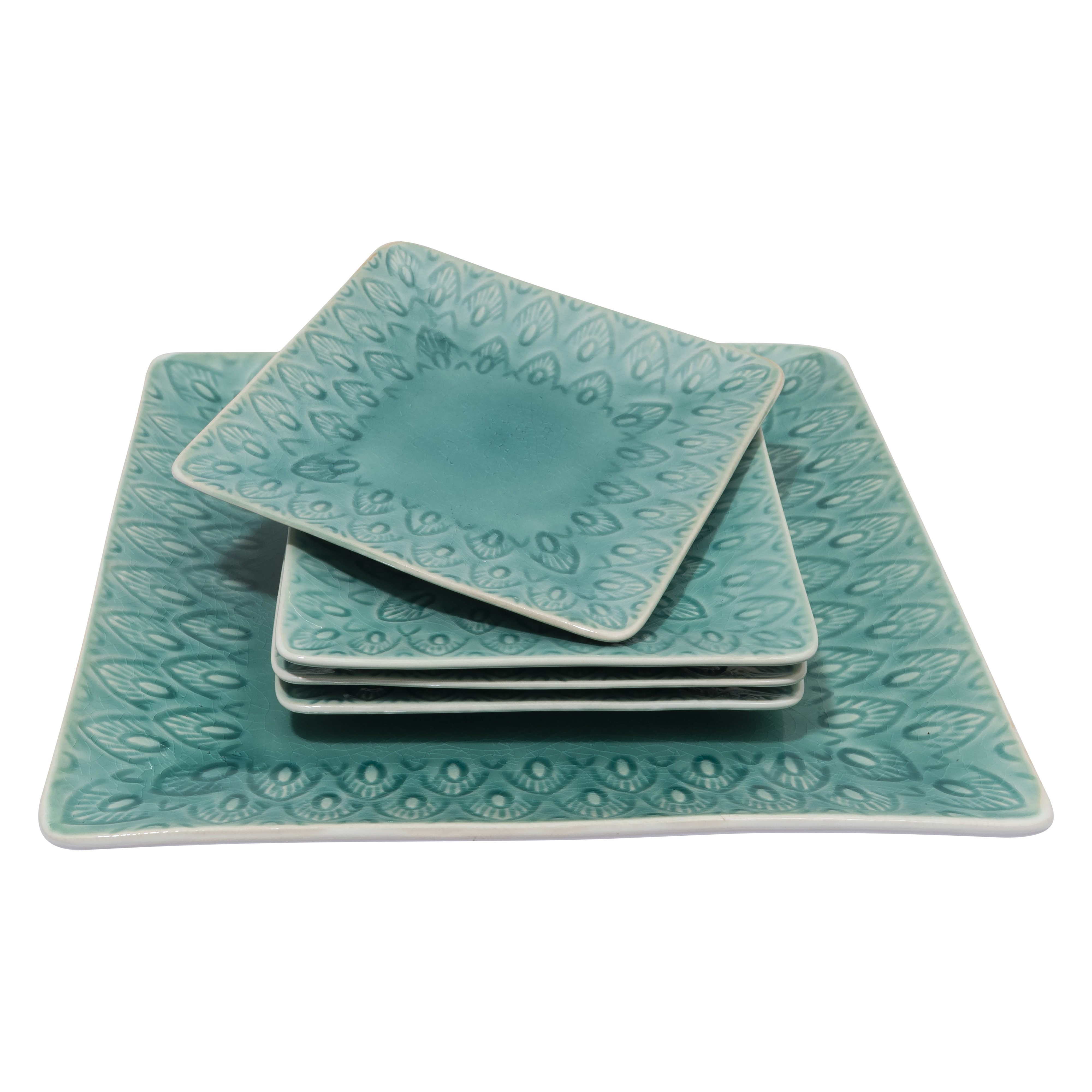 Euro Ceramica Peacock 5-piece Square Appetizer Plate Set In Grey | Wayfair