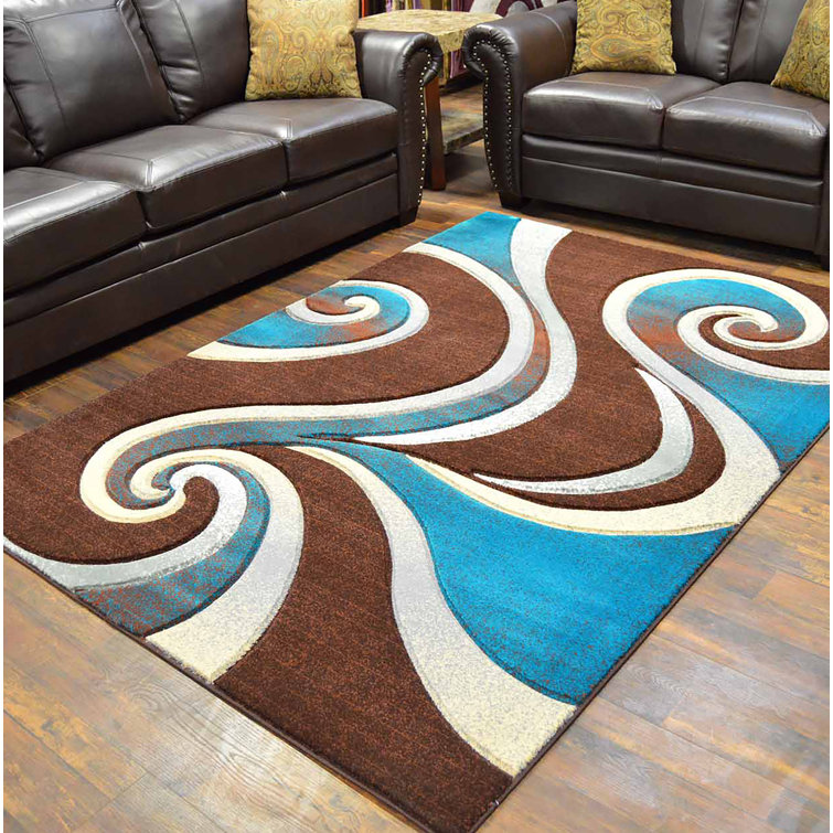 Ivy Bronx Mccampbell Power Loom Performance Brown/Turquoise Rug ...
