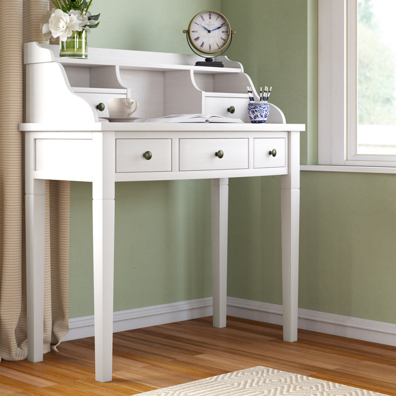 Beachcrest Home Sadie Reversible Solid Wood Secretary Desk with Hutch ...