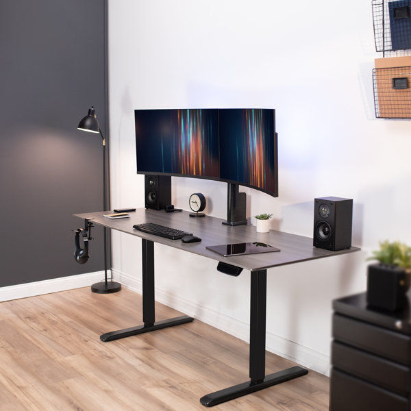 VIVO Single Motor Stand Up Desk Frame With Electric Dual Monitor Mount ...