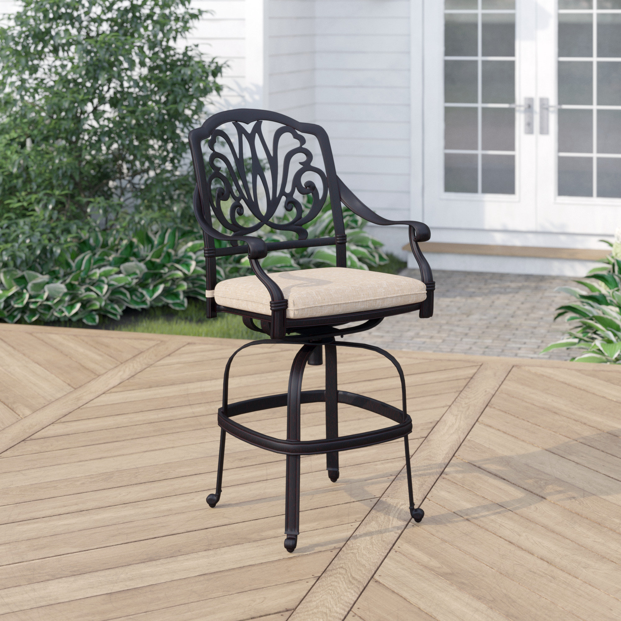 Three Posts™ Lebanon Patio Bar Stool with Cushion & Reviews | Wayfair