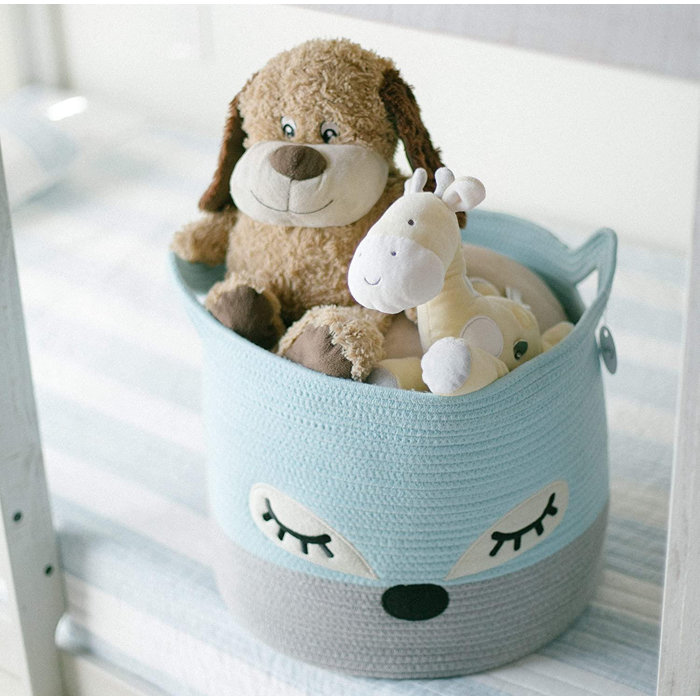 Trinx Cute Cotton Rope Storage Baskets - Blue Fox Woven Baby Basket For ...