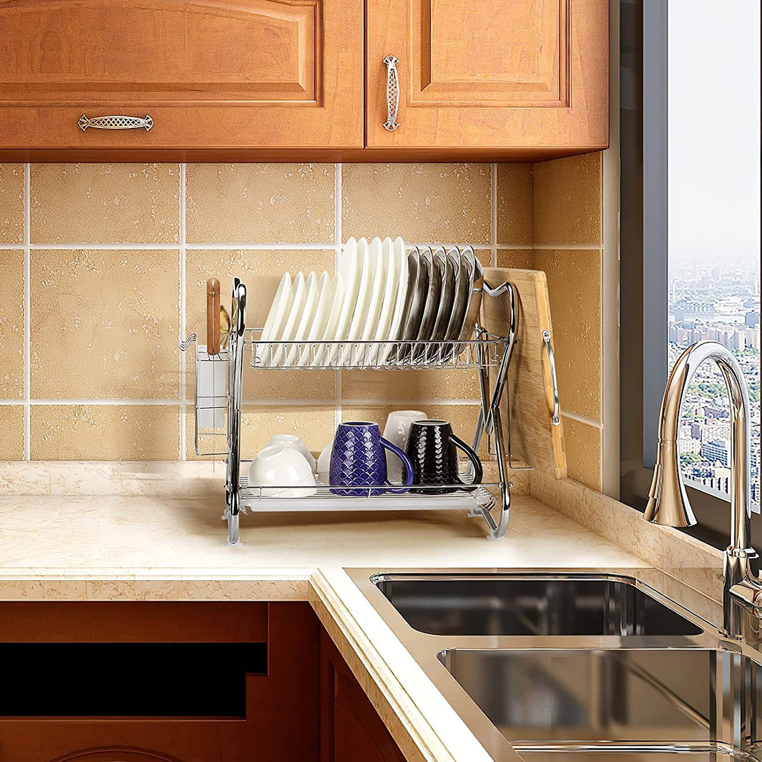 Belfry Kitchen 2 Tier Dish Drainer Rack For Kitchen Countertop Or Sink ...