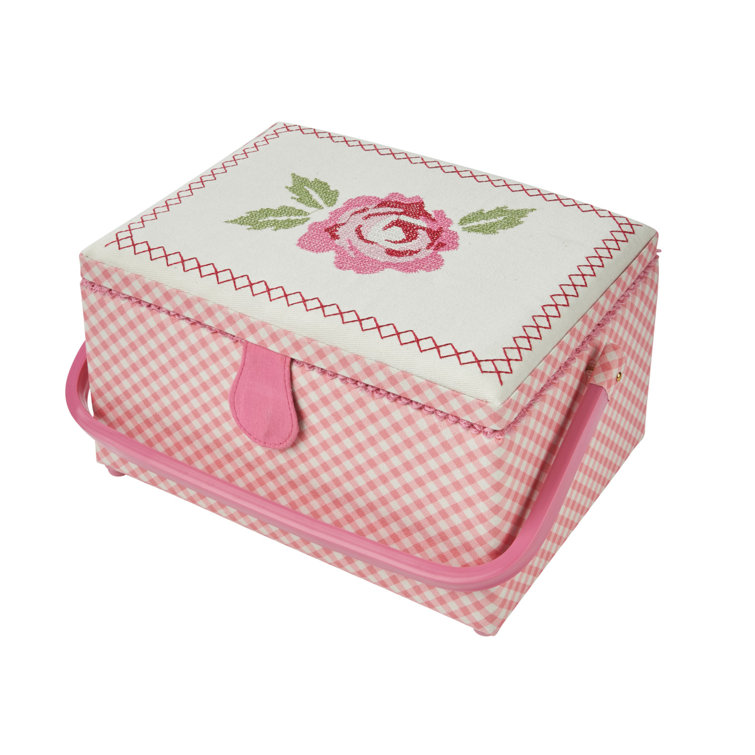 Sewing Online Medium Sewing Box , Pink Fabric With An Embroidered ...