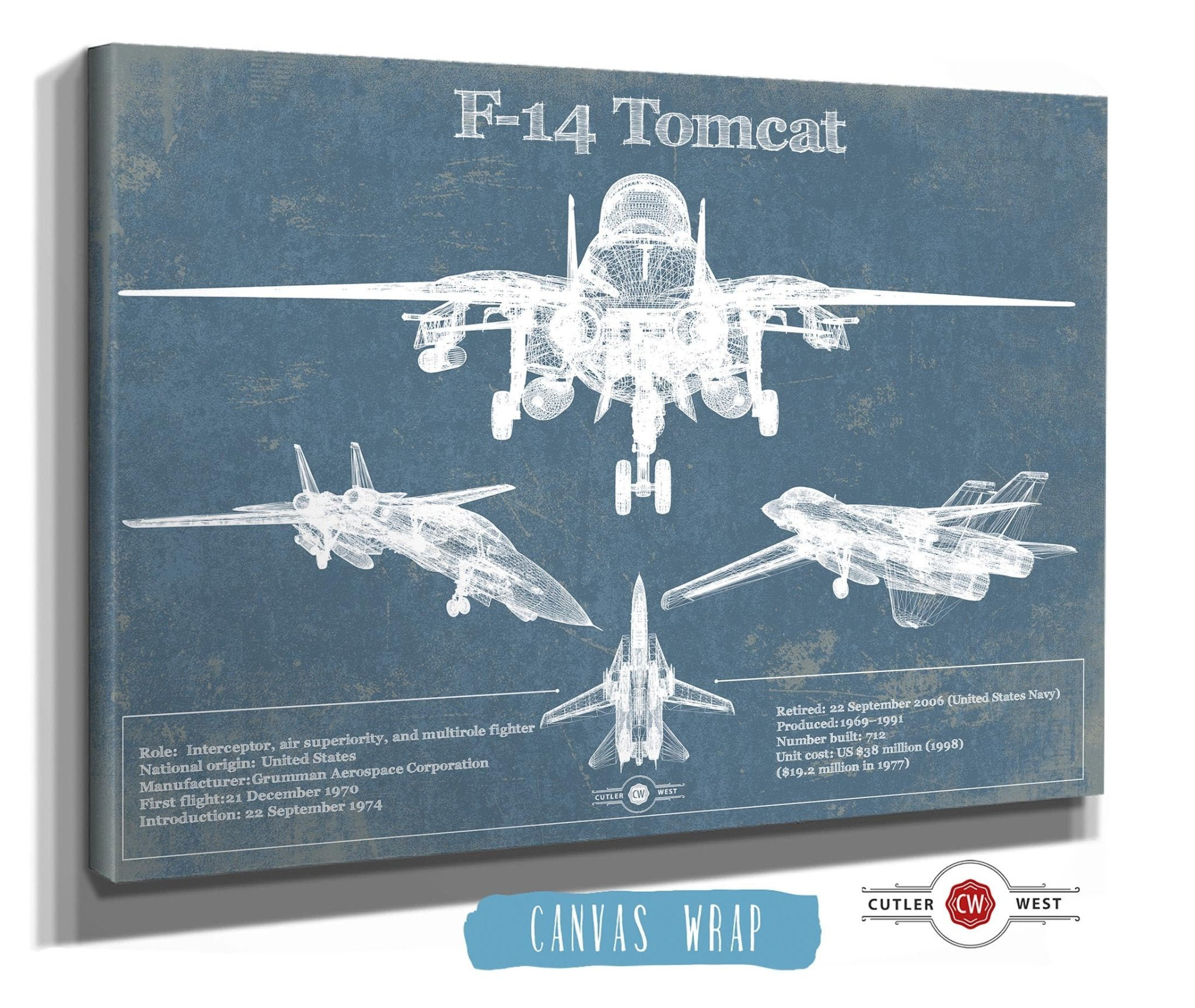 Cutler West F-14 Tomcat Aviation Blueprint Military - Unframed Graphic ...