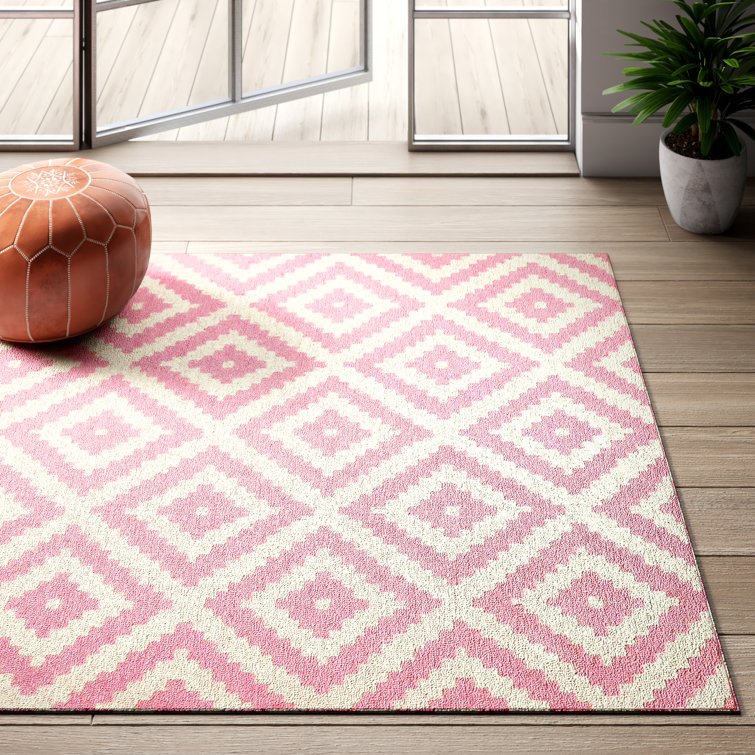 Harriet Bee Arrowood Geometric Handmade Tufted Wool Light Pink Area Rug ...