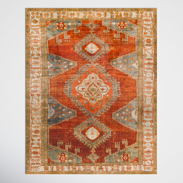 Joss & Main Mags Machine Washable Oriental Burnt Orange/Orange Area Rug ...